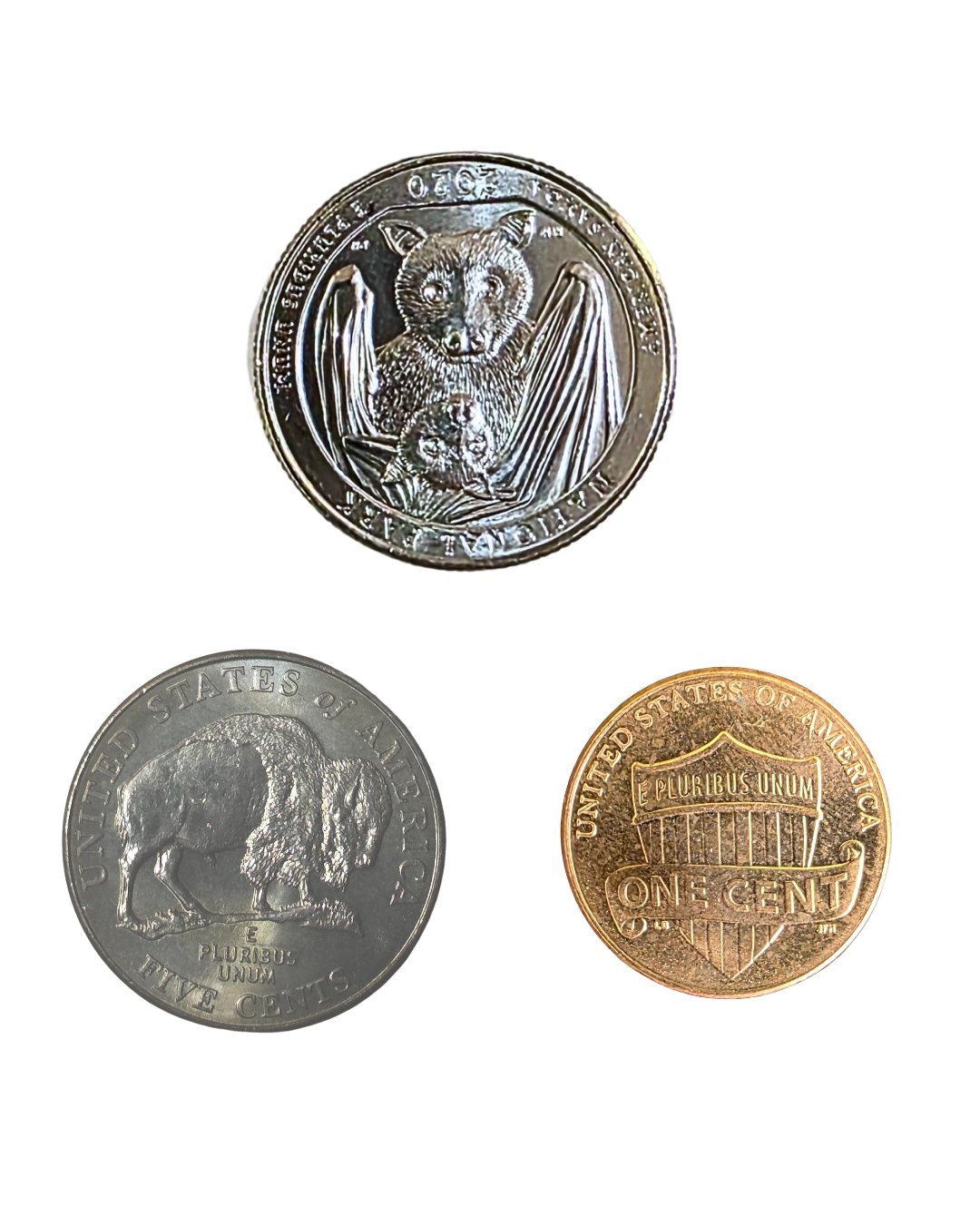 Kit 3 Moedas dos EUA – Bat Quarter 2020 + Buffalo Nickel + Penny Shield ...